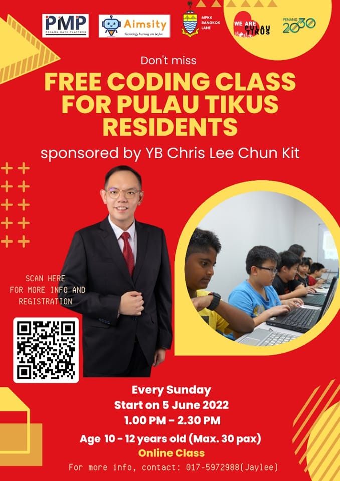 Free Coding Class for Pulau Tikus Residents - Penang STEM